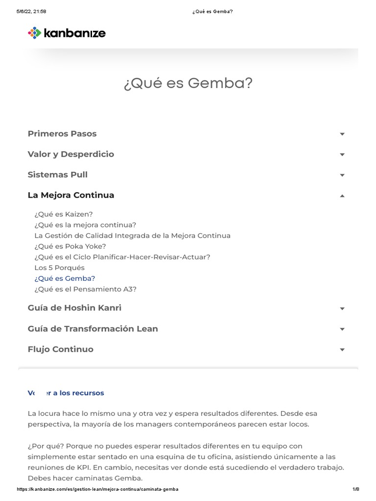 ¿Qué Es Gemba | PDF | Lean Manufacturing | Pensamiento sistémico