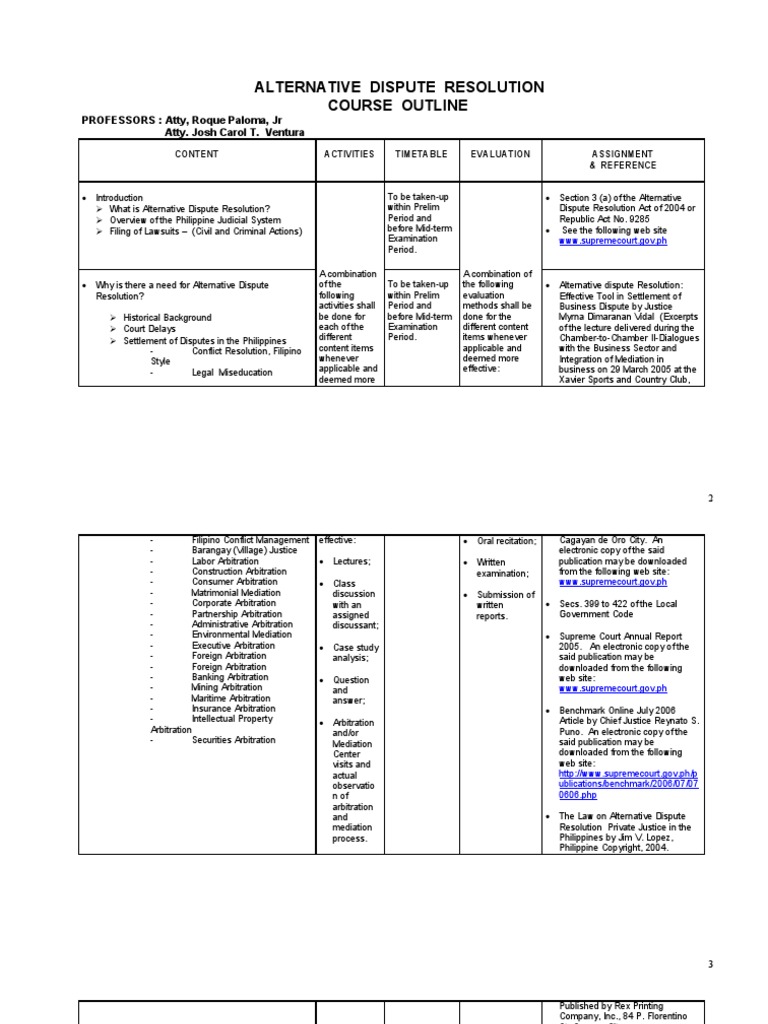 ADR Course Outline | PDF | Alternative Dispute Resolution | Arbitration