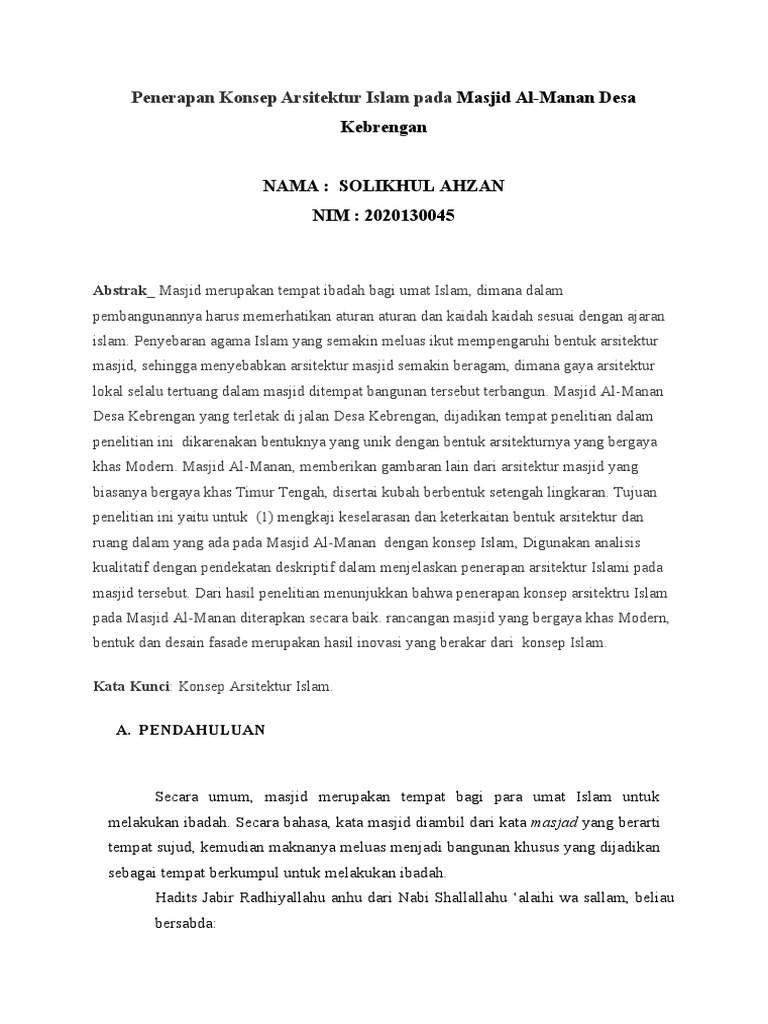 ARTIKEL Penerapan Konsep Arsitektur Islam Pada Masjid AL-MANAN | PDF