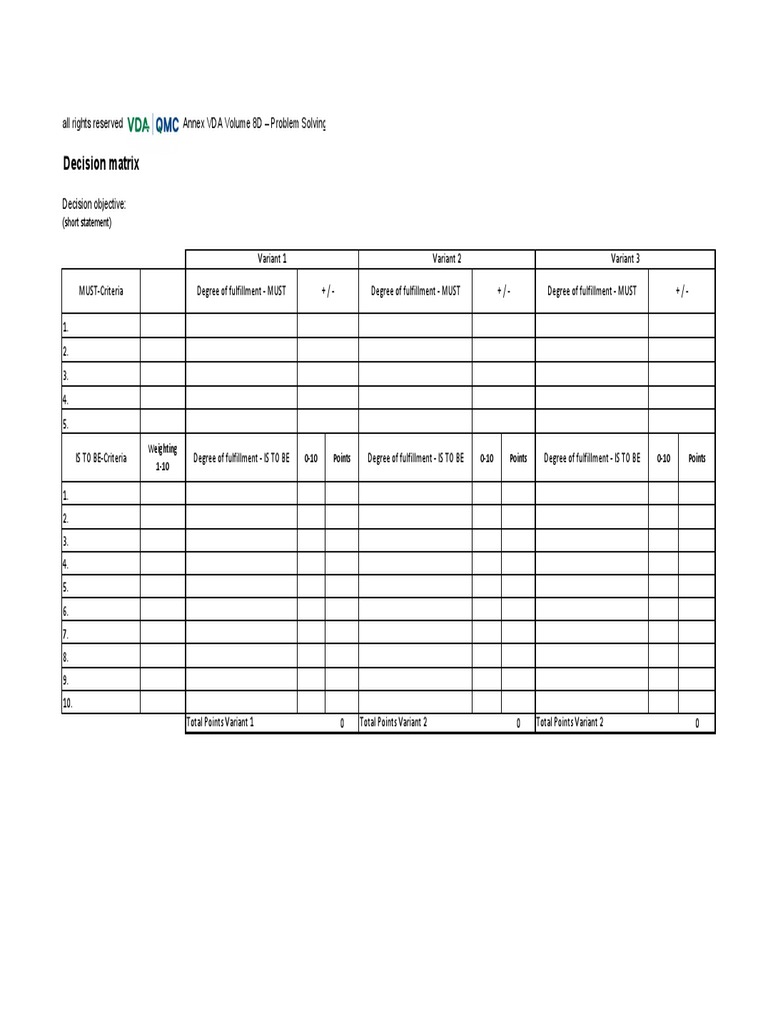 Volume 8D Decision Matrix-En | PDF