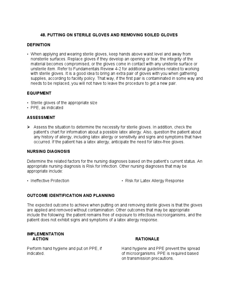 Putting On Sterile Gloves and Removing Soiled Gloves | PDF | Health ...