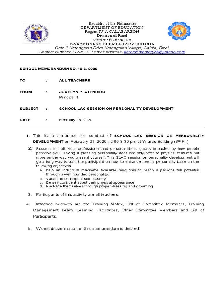 SLAC On Personality Development | PDF | Cognition