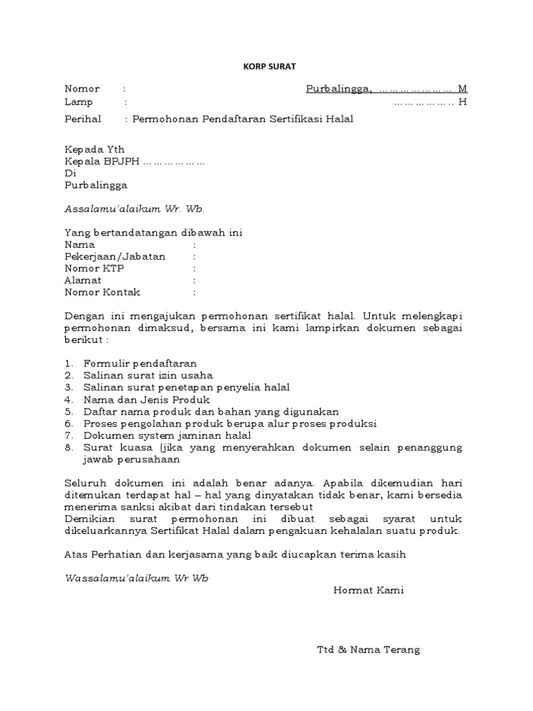 8 Surat Permohonan Ke BPJPH | PDF