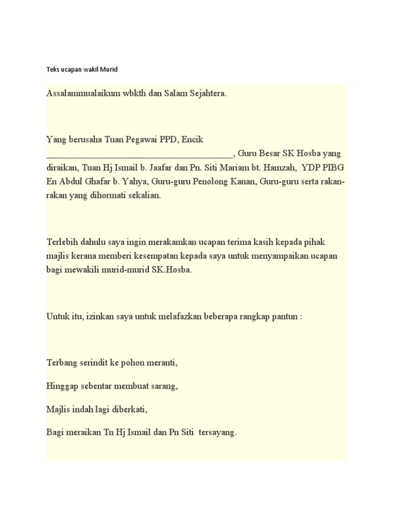 Teks Ucapan Wakil Murid Persaraan Guru | PDF