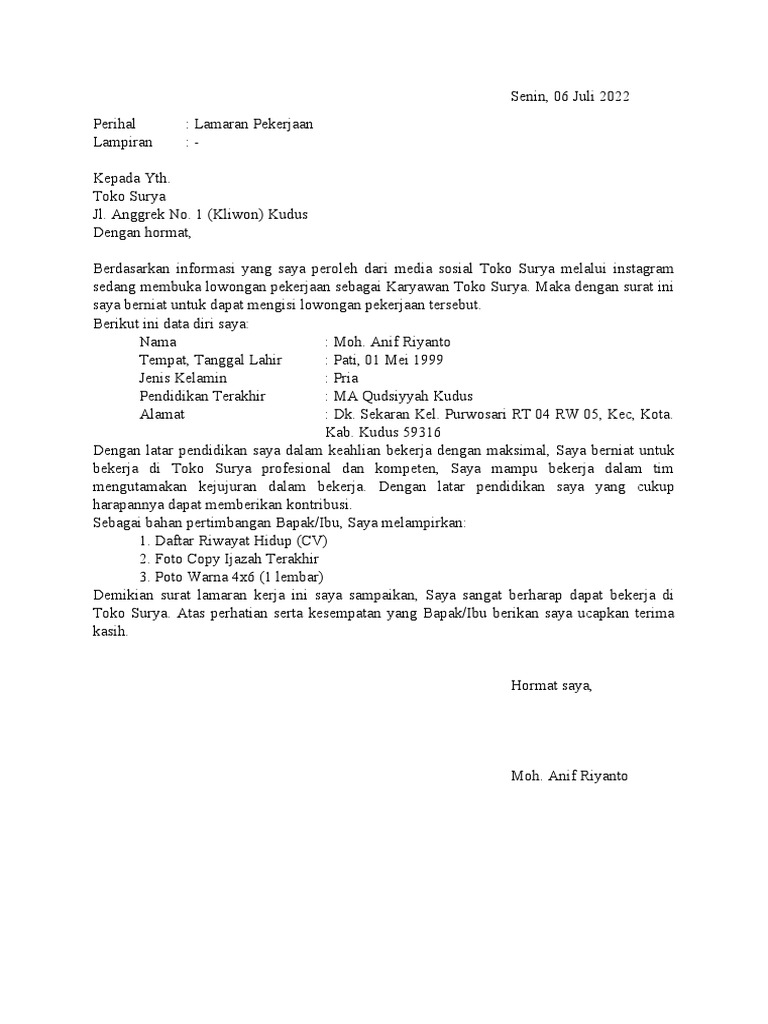 Surat Loker Toko Surya | PDF