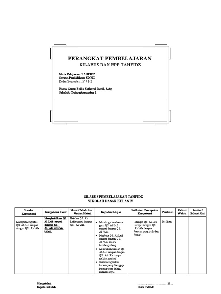 SILABUS PEMBELAJARAN TAHFIDZ Kls 4 | PDF