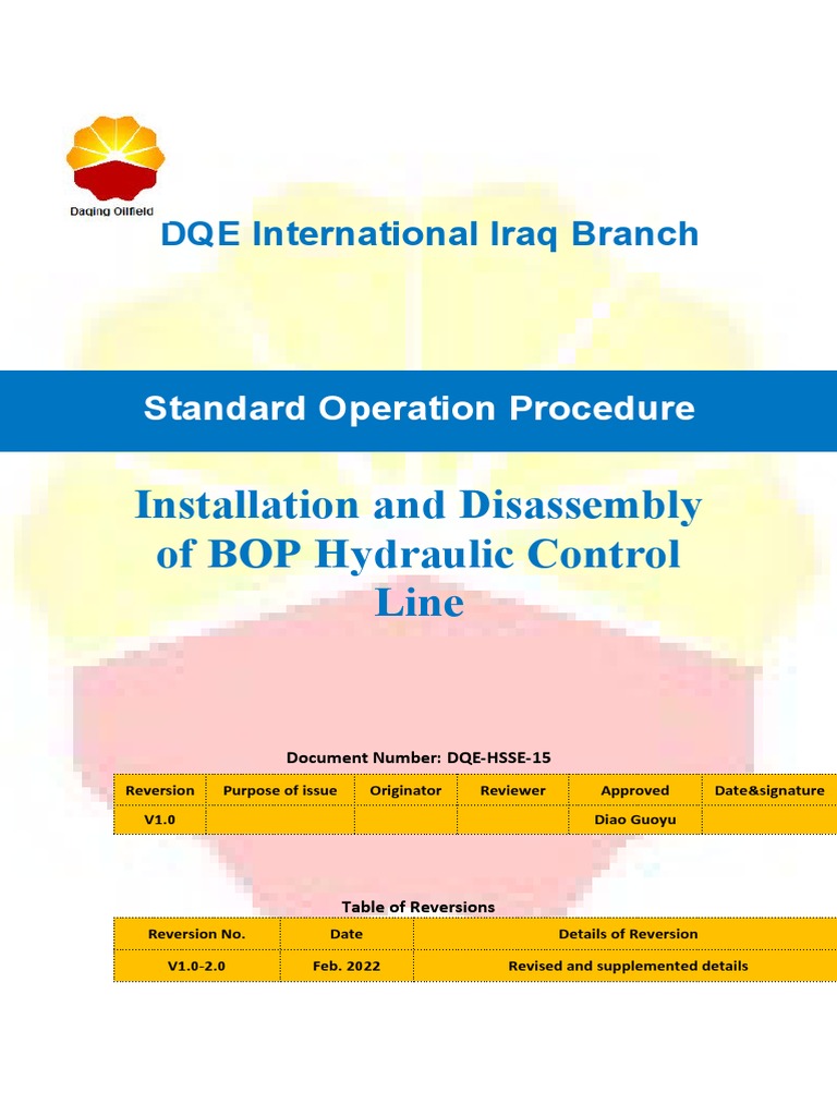 SOP-15-Installation and Disassembly of BOP Hydraulic Control Line | PDF