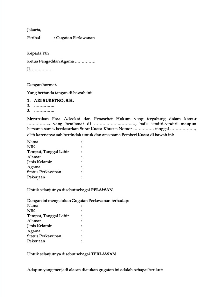 Contoh Gugatan Verzet Pengadilan Agama | PDF