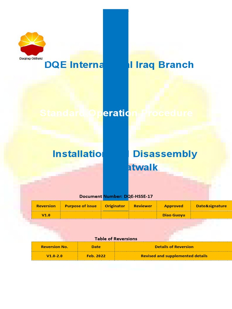 Catwalk Installation SOP for Drilling Rigs | PDF | Personal Protective ...