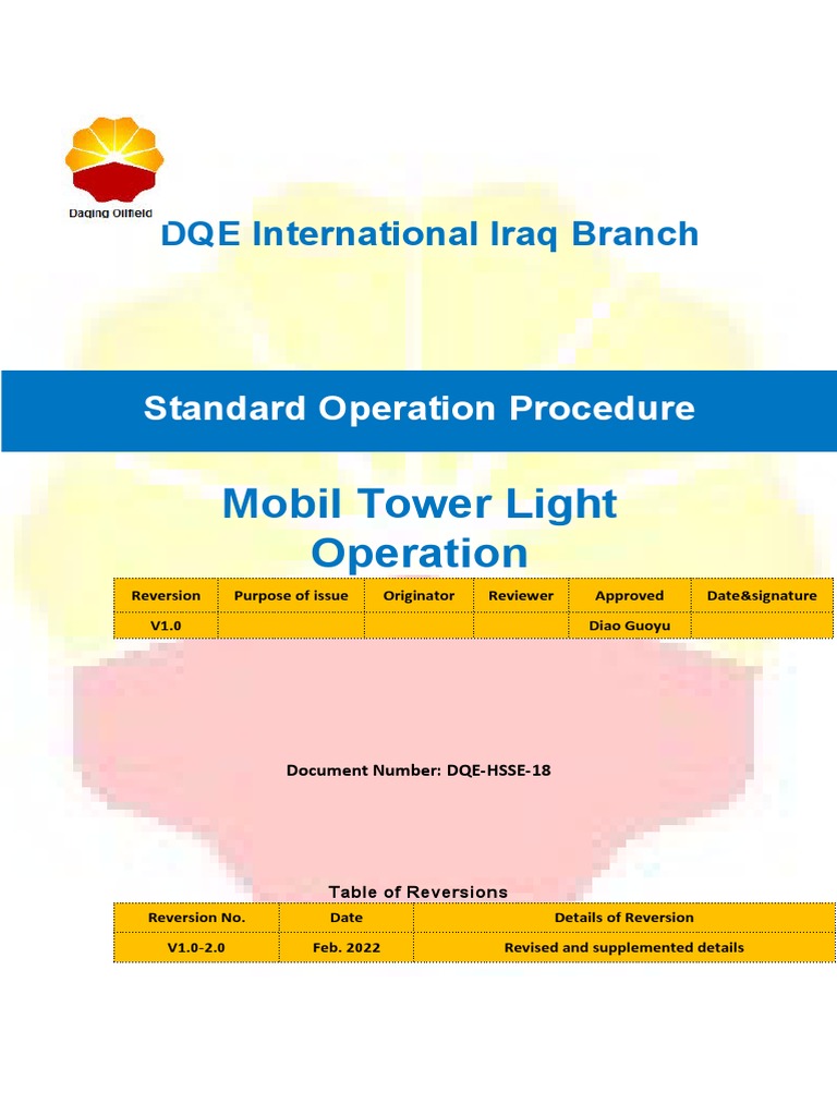 SOP-18-Mobil Tower Light Operation | PDF | Switch | Verification And ...
