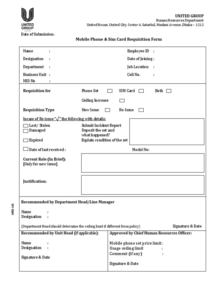 Mobile Phone Requisition Form - Updated Dec 2022 | PDF