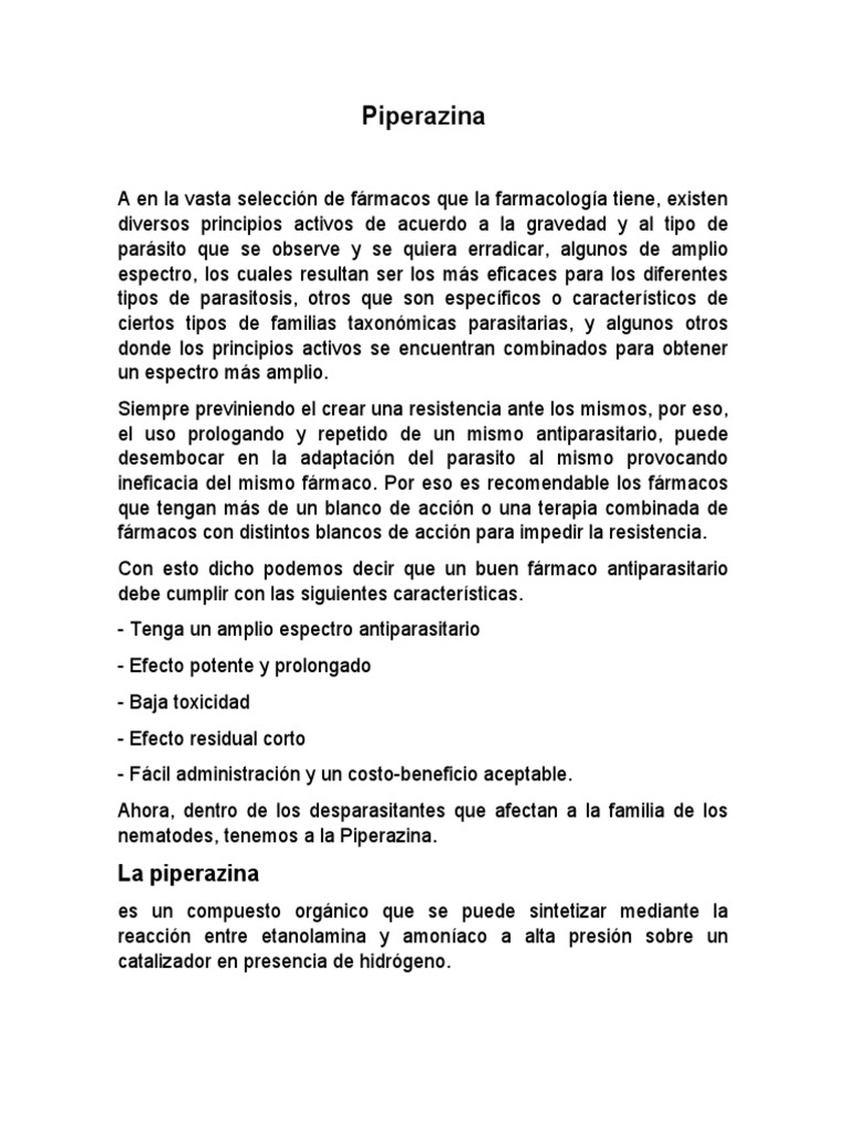 Piperazina | PDF | Parasitismo | Farmacología