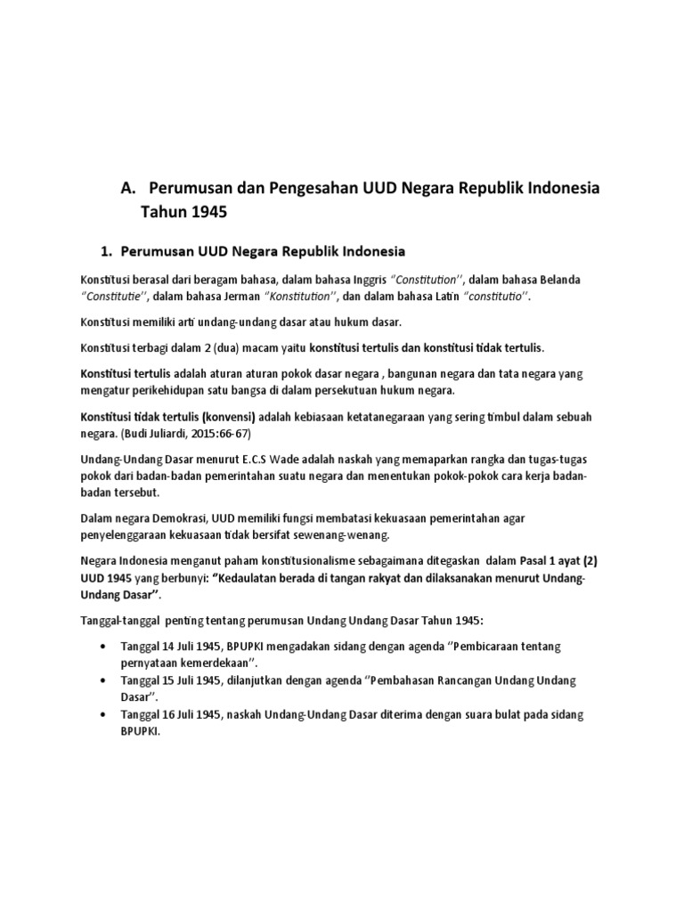 Perumusan Dan Pengesahan UUD Negara Republik Indonesia Tahun 1945 | PDF