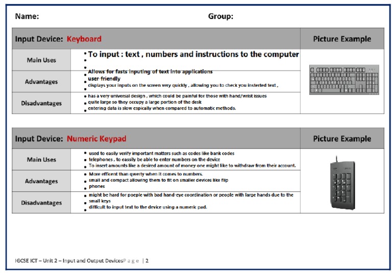 Igcse Ict Unit 2 Input And Output Devices Page 2 Pdf 0570