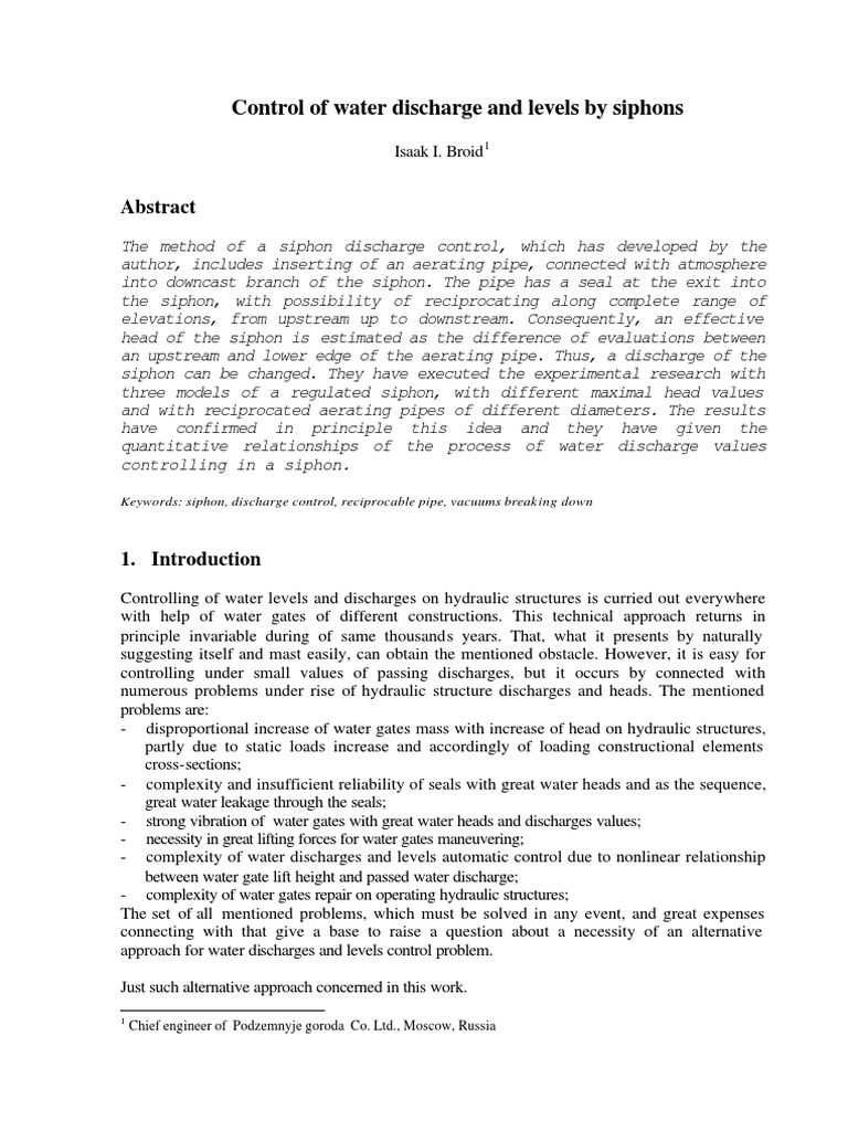Siphon Control for Water Discharge Levels | PDF | Water | Vacuum
