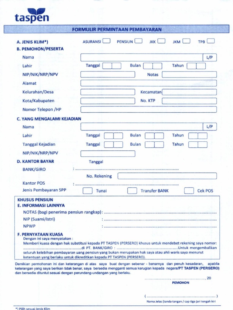 Form Taspen - 000338 | PDF