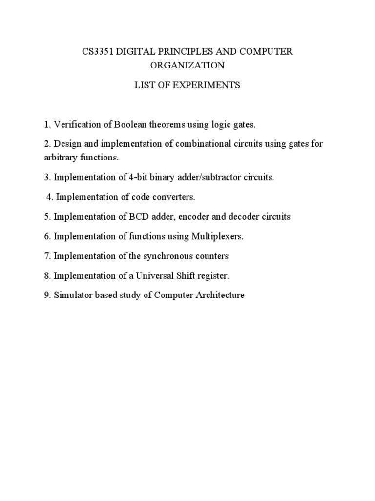 Cs3351 Digital Principles and Computer Organization | PDF