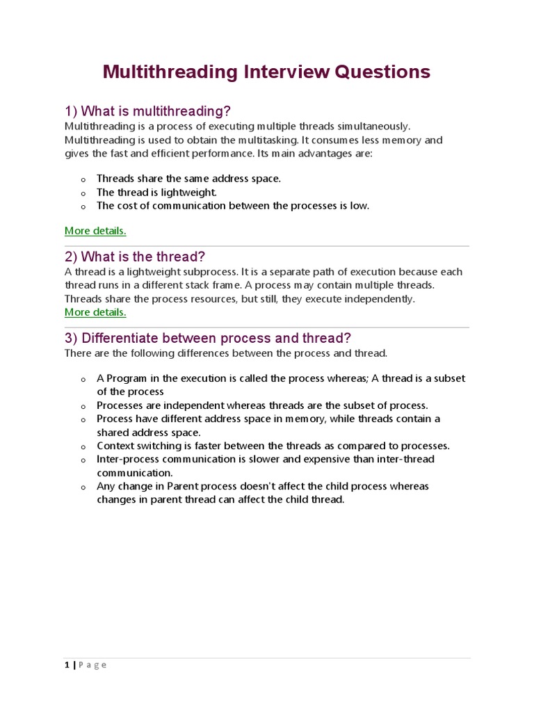 Multithreading Interview Questions | PDF | Process (Computing) | Thread ...