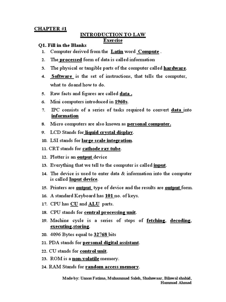 Fill in The Blanks and True False Computer | PDF | Computer Data ...