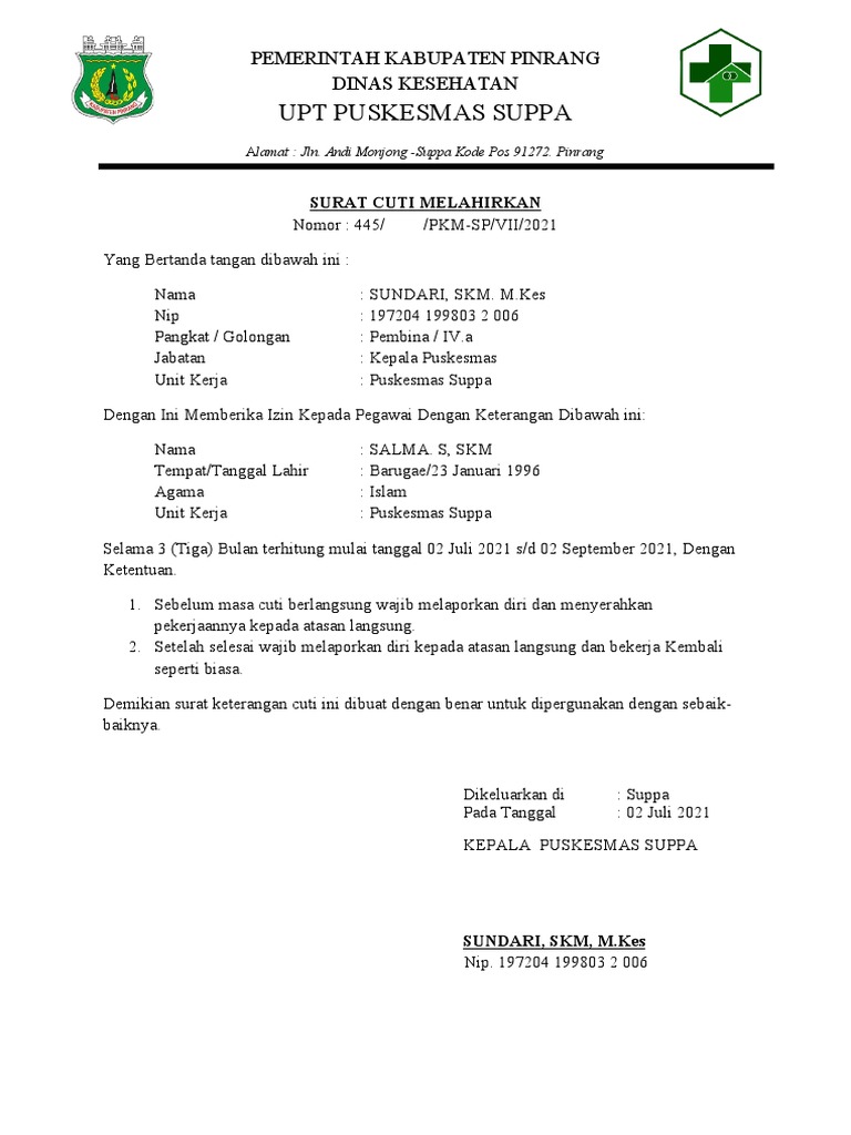 Surat Izin Cuti Melahirkan | PDF