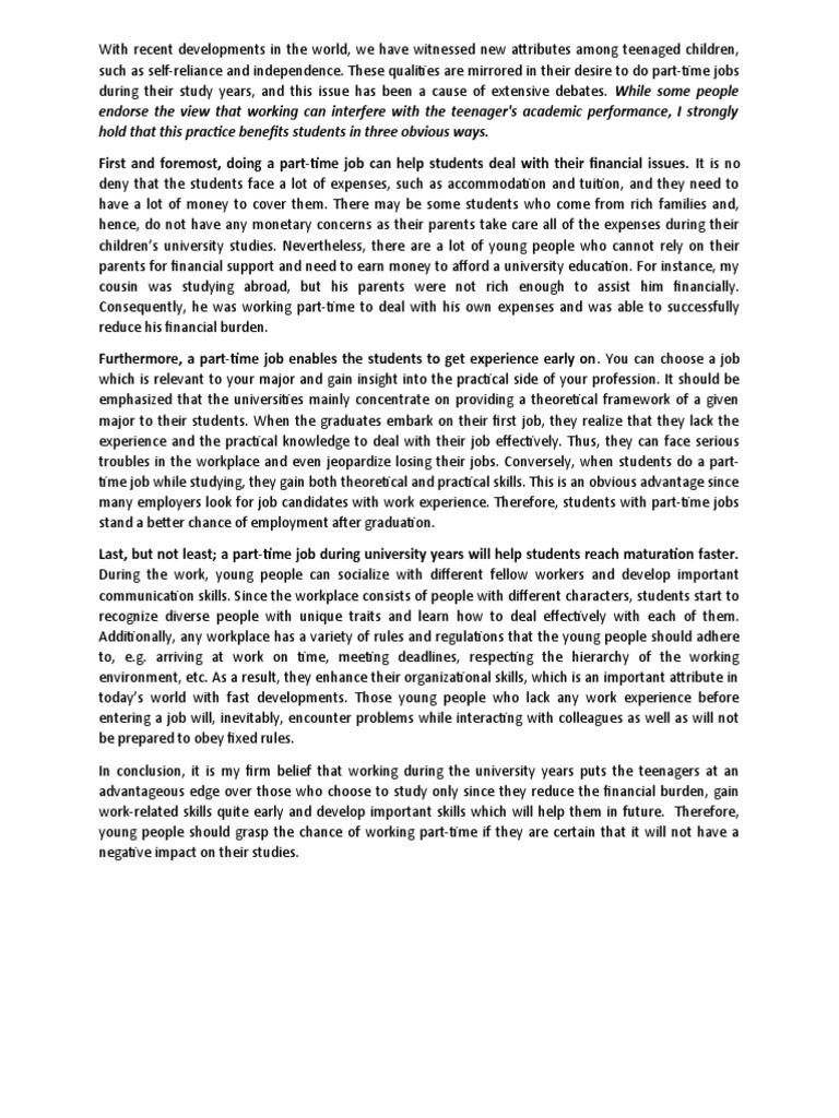 Essay - Part Time Job | PDF | Employment | Internship