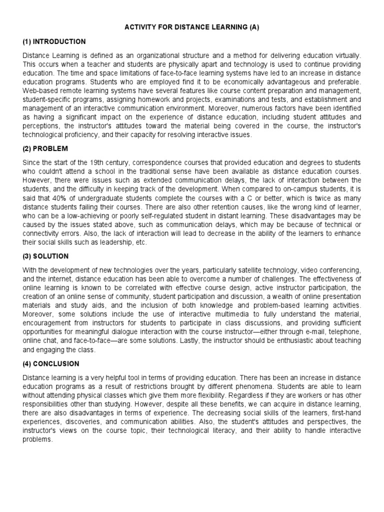 Activity For Distance Learning | PDF | Distance Education | Learning