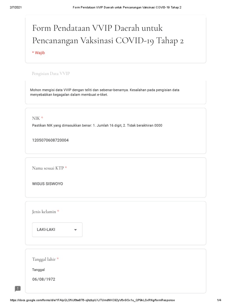 5 Form Pendataan VVIP Daerah Untuk Pencanangan Vaksinasi COVID-19 Tahap 2 | PDF