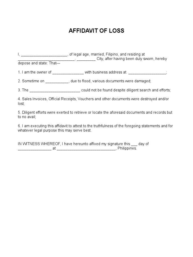 Affidavit of Loss For Lost Books of Accounts | PDF