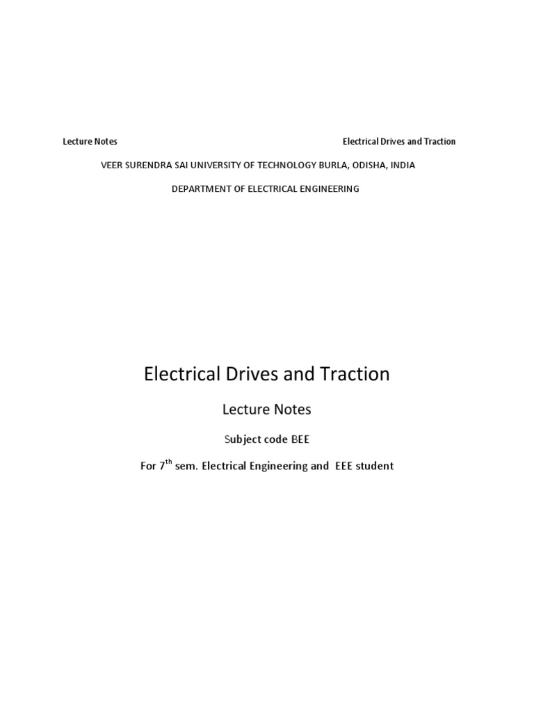 Lecture Notes Electrical Drives and Trac | PDF | Electric Motor ...