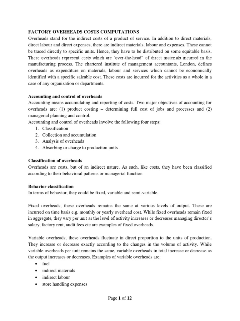 Overhead Analysis | Download Free PDF | Expense | Cost
