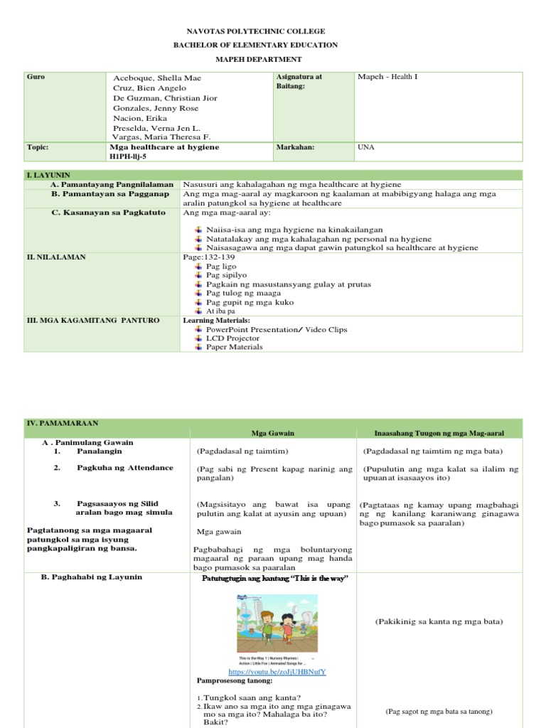 Group 4 Health Lesson Plan 1 | PDF