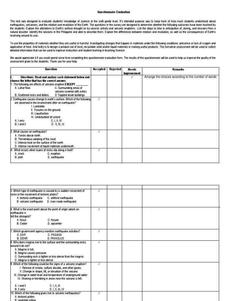 Group 6 - Questionnaire Evaluation | PDF | Earthquakes | Volcano