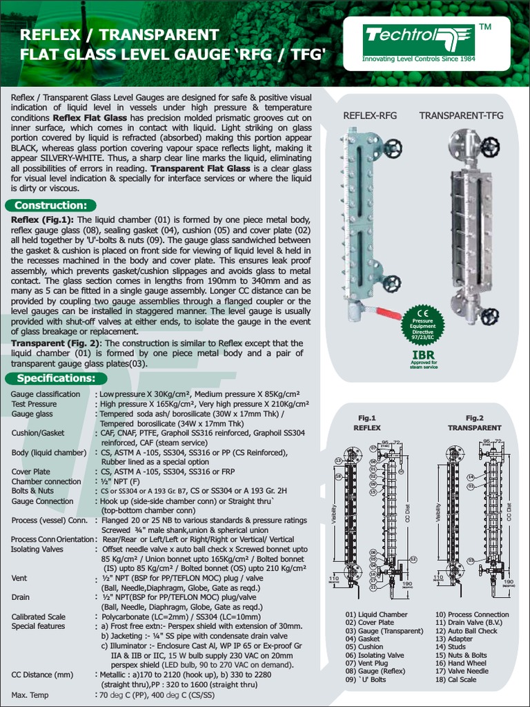 Reflex Flat Glass Level Gauge RFG | Download Free PDF | Valve | Glasses