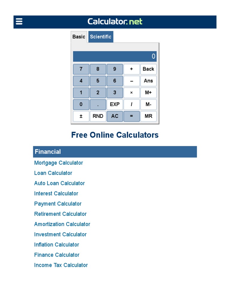 Free Online Calculators - Math, Fitness, Finance, Science | PDF | Calculator | Interest