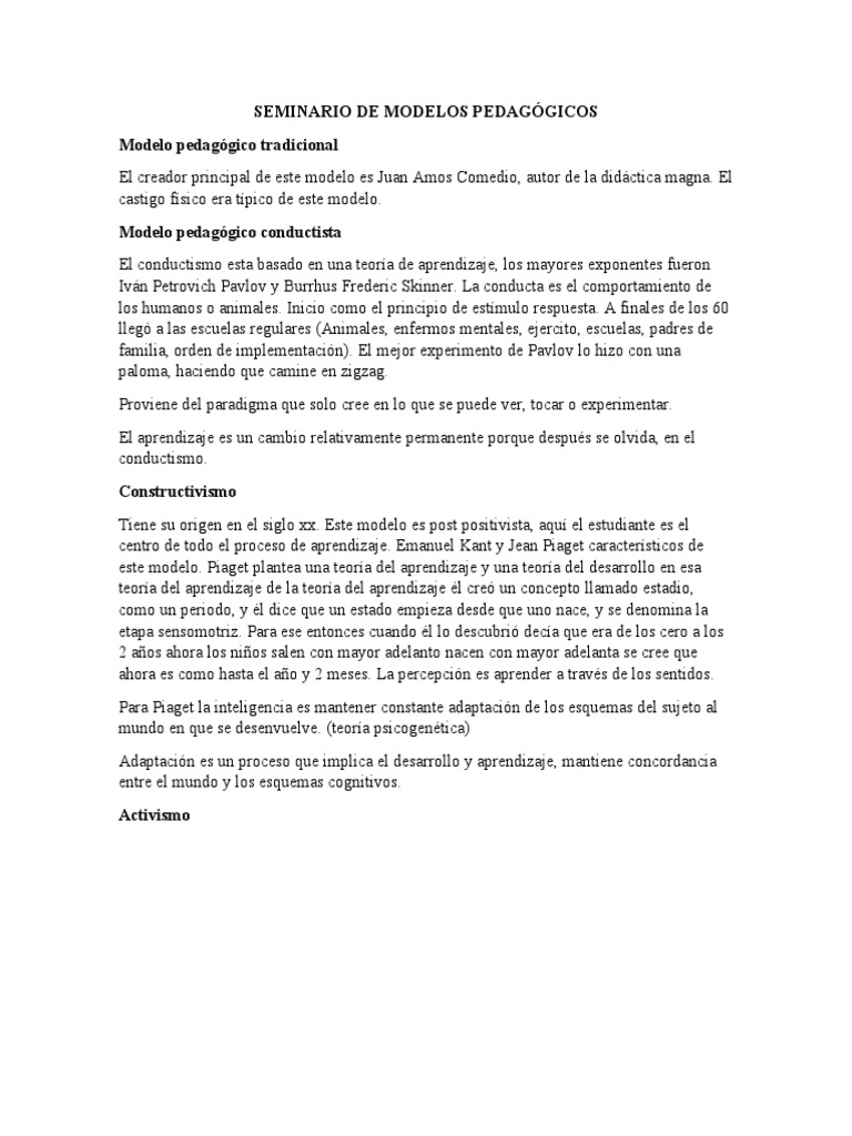 Seminario de Modelos Pedagógicos | PDF