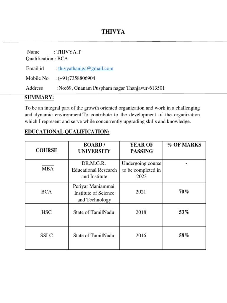 Thivya Resume | PDF
