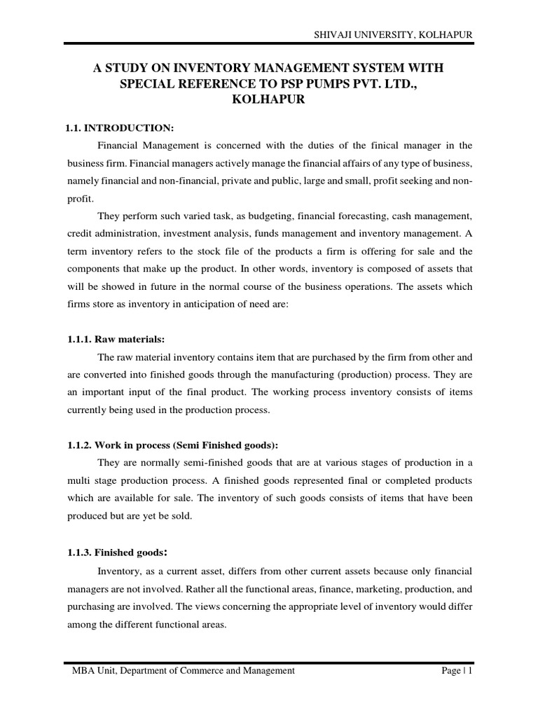 Synopsis Inventory Management | PDF | Inventory | Goods