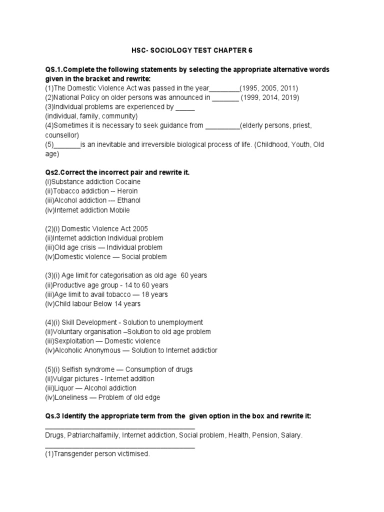 HSC Sociology Chapter 6 Test Guide | PDF | Violence | Alcoholism