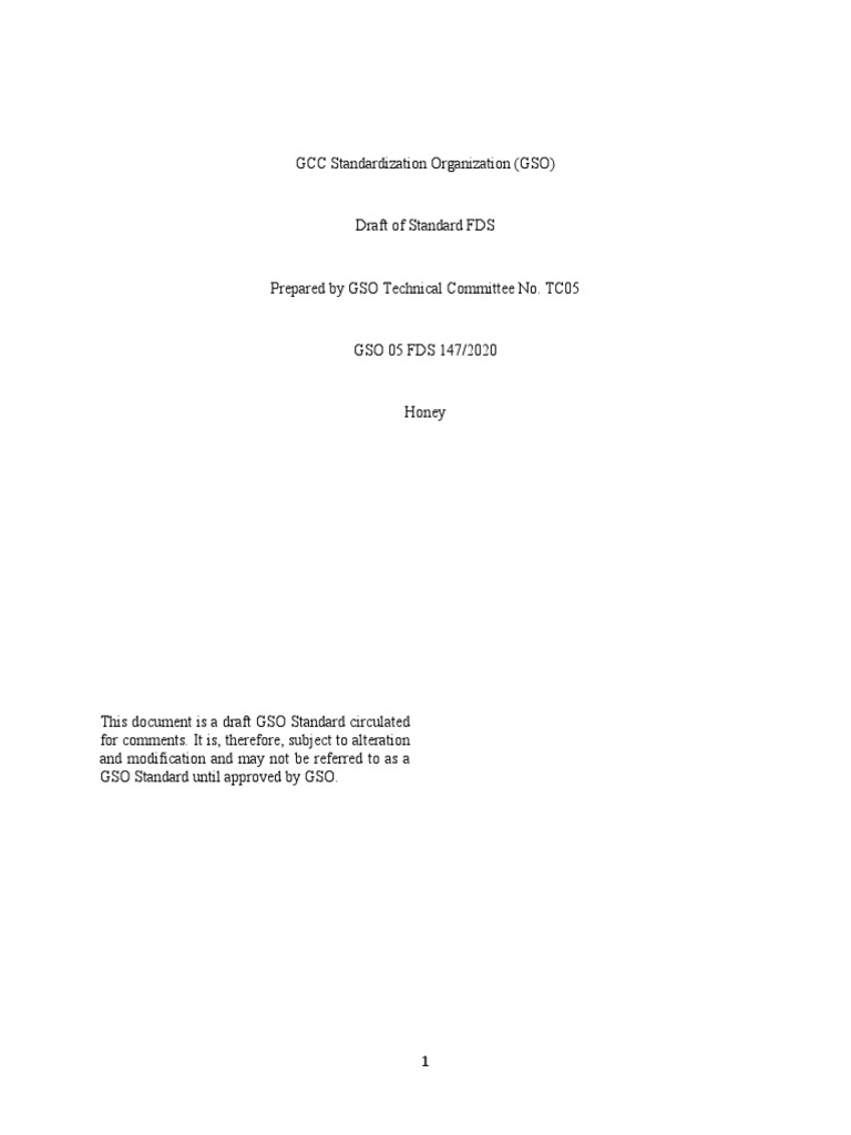 WTO Notified GSO Draft Standard Honey AGR266 | PDF | Honey | Foods