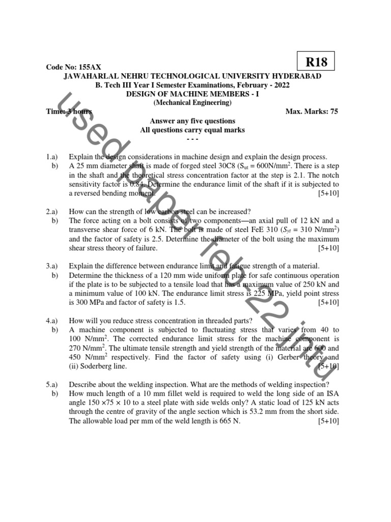 Design of Machine Members I Februarymarch 2022 | PDF | Strength Of ...