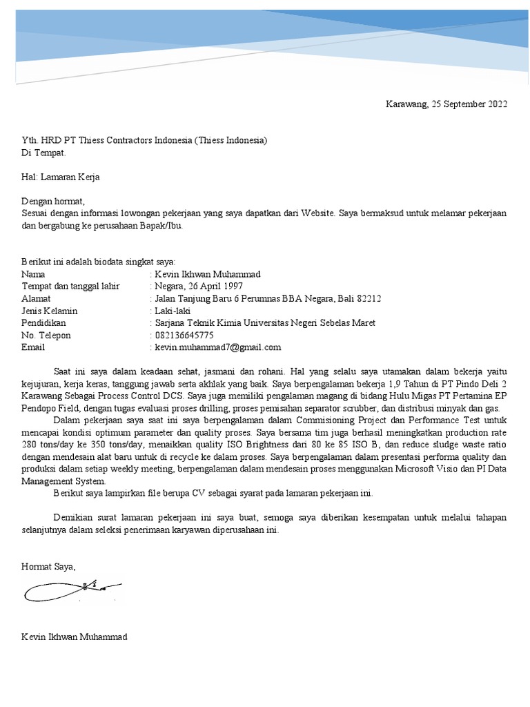 Cover Letter PT Thiess Contractors Indonesia (Thiess Indonesia) | PDF