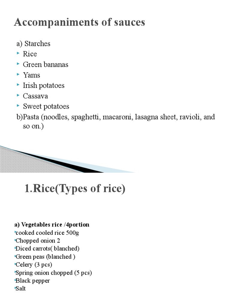 Accompaniments of Sauces | PDF | Potato | Cooking