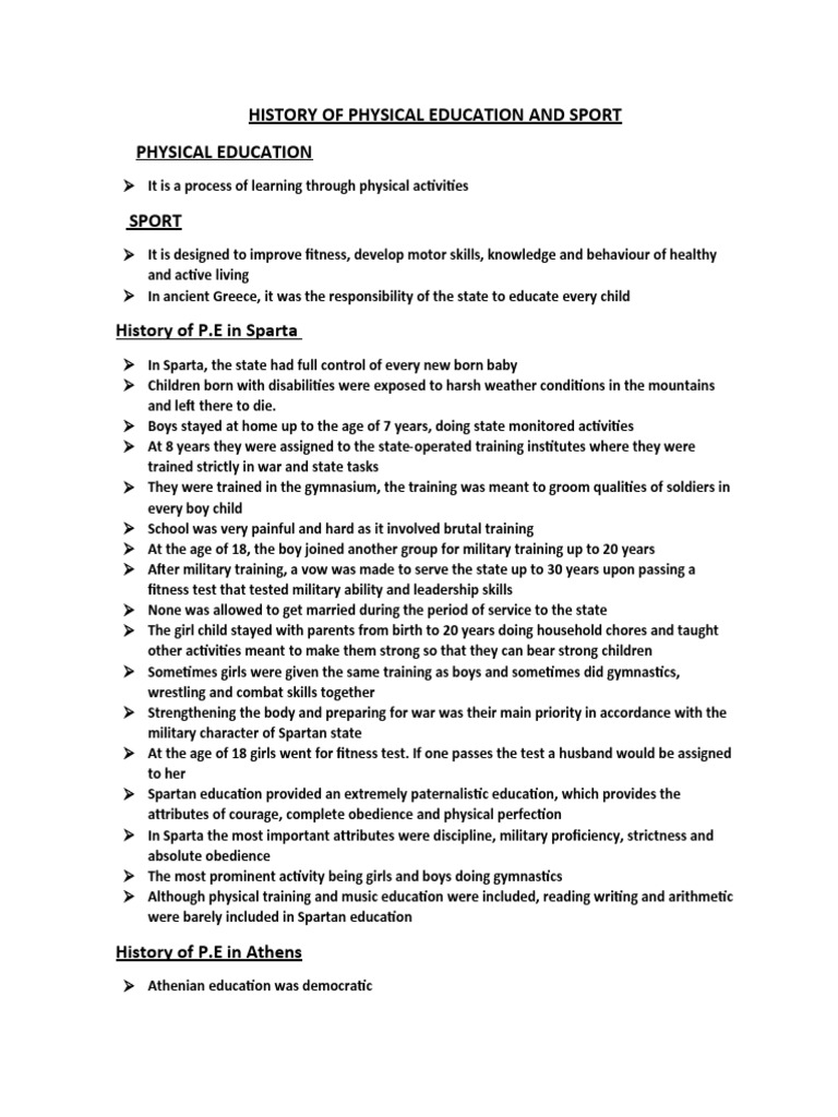 HISTORY OF PHYSICAL EDUCATION AND SPORT Form 1 | PDF | Sports | Sparta