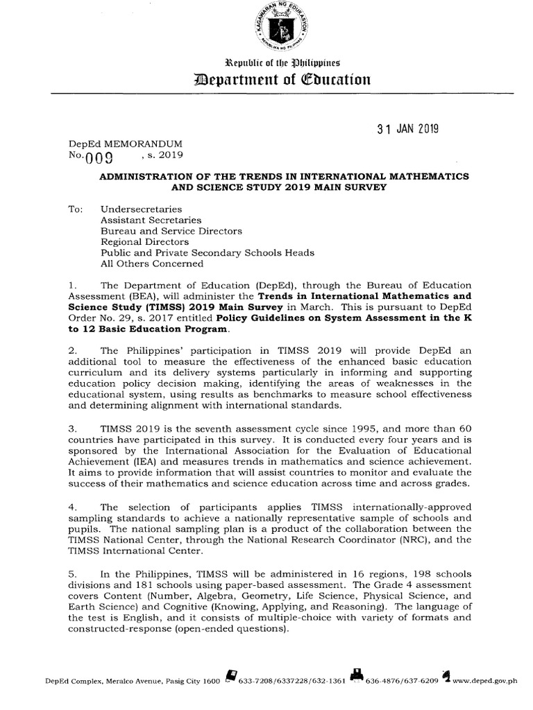 DepEd Memo No. 009, s. 2019 Enclosure | PDF