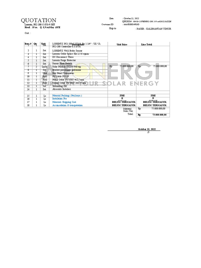 Penawaran Sistem Pompa Air Lorentz | PDF