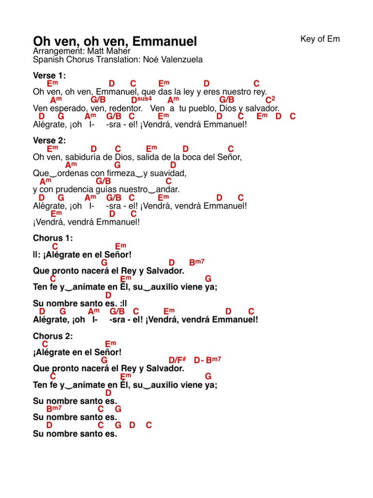 Oh Ven, Emmanuel: Letra y Acordes | PDF