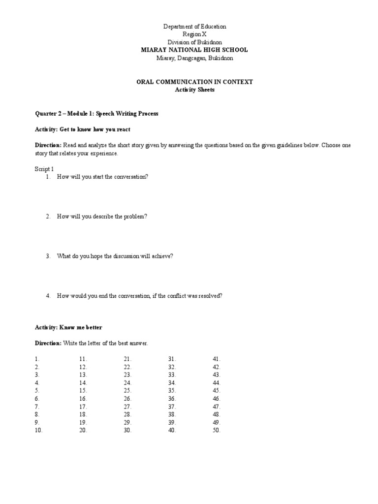 Activity Sheets | PDF | Communication | Conversation