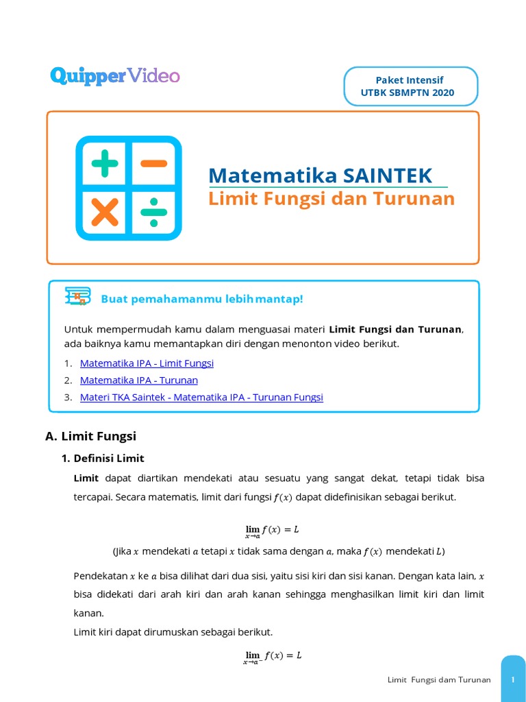 8 - Final Draft - Lesson UTBK SBMPTN 2020 - Matematika Saintek - Limit Fungsi Dan Turunan | PDF