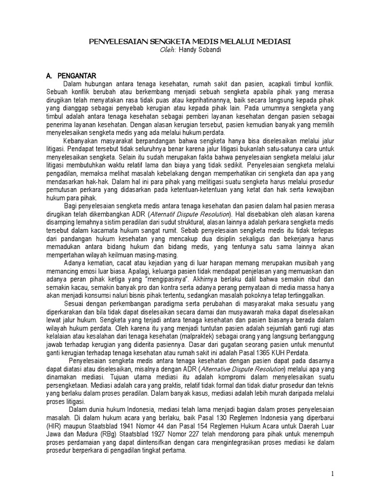 Mediasi Sengketa Medis: Solusi Efektif | PDF