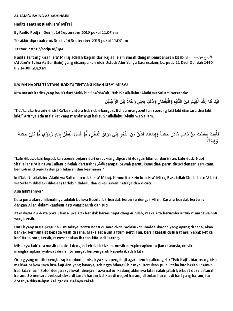 Hadist Isra Miraj | PDF